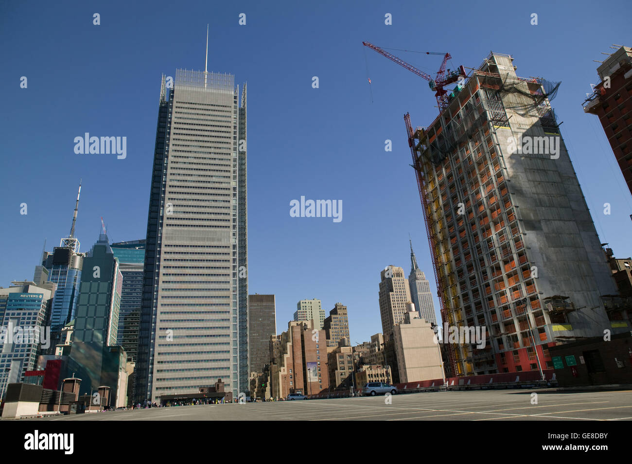 View of West side of The New York Times newspaper headquarters building ...