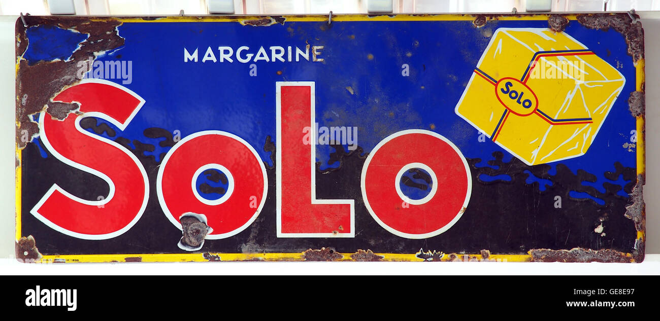 This enamel advertisement board for Solo Margarine is a vintage piece ...