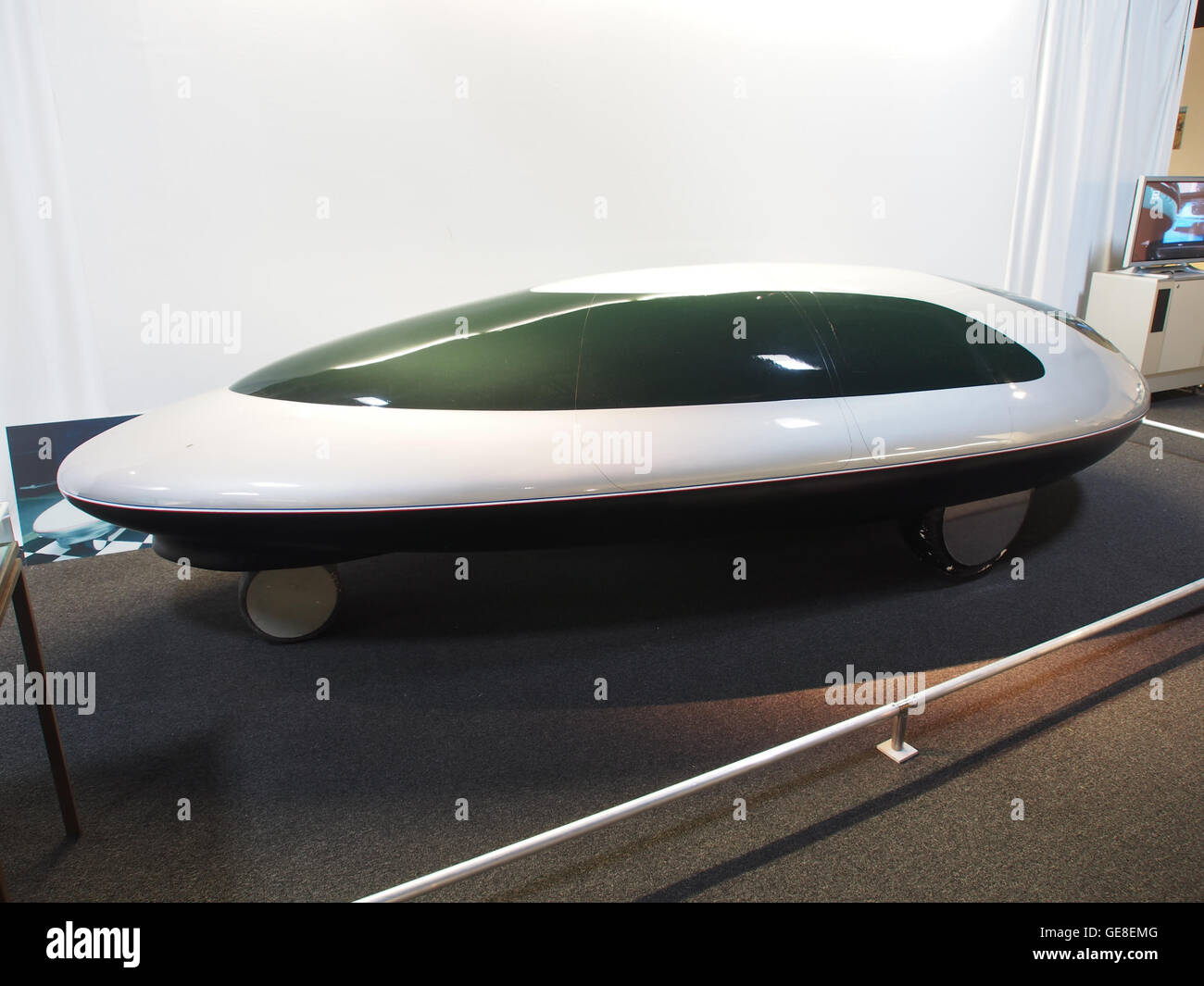 This image features an ovoid-shaped vehicle, capturing its sleek and ...
