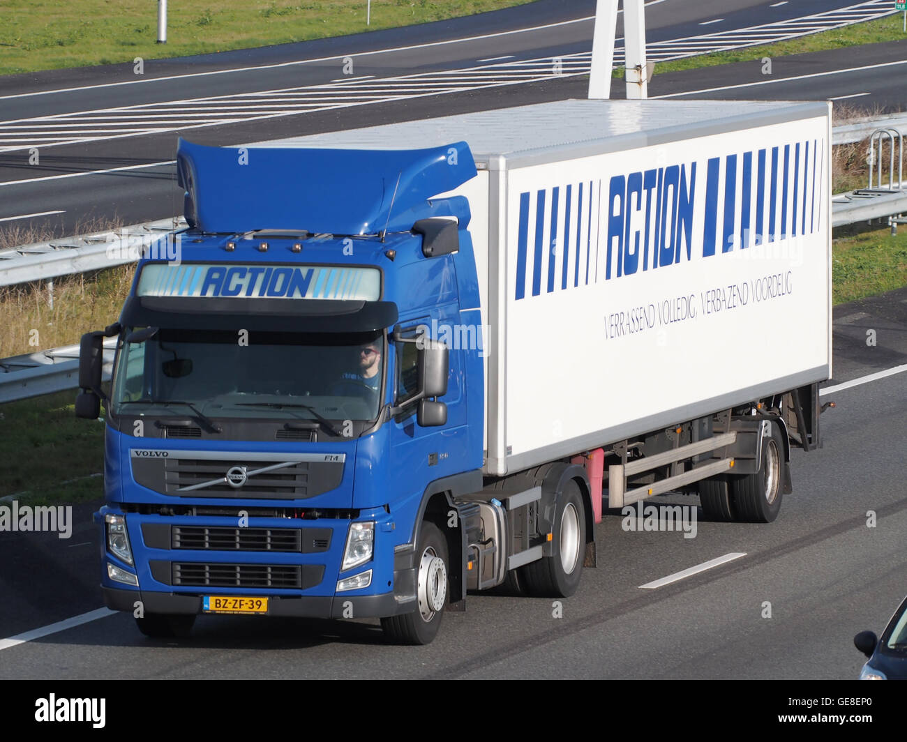 The Volvo FM series, captured in this action shot, displays the ...