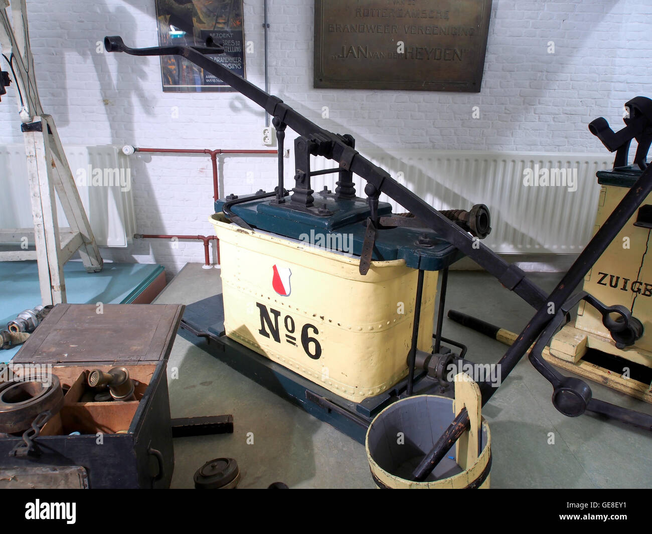 An illustration of a very old fire extinguishing installation ...