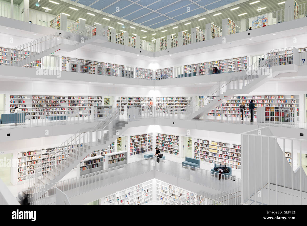 STUTTGART, GERMANY - JULY 1, 2016: Interior of new public library in ...
