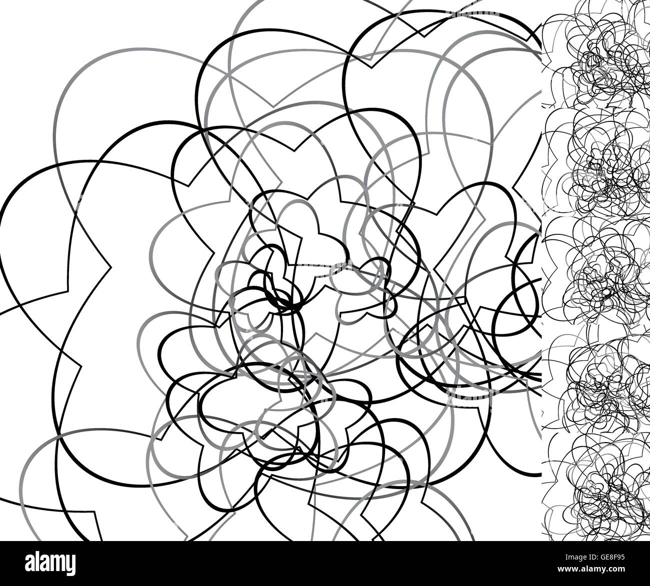 Curly random lines geometric, artistic illustration, monochrome ...