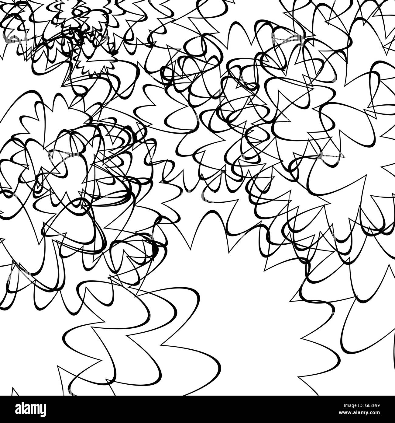 Curly random lines geometric, artistic illustration, monochrome ...