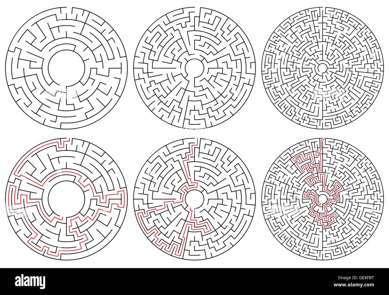 Circular mazes. 3 version with different complexity Stock Vector Image ...