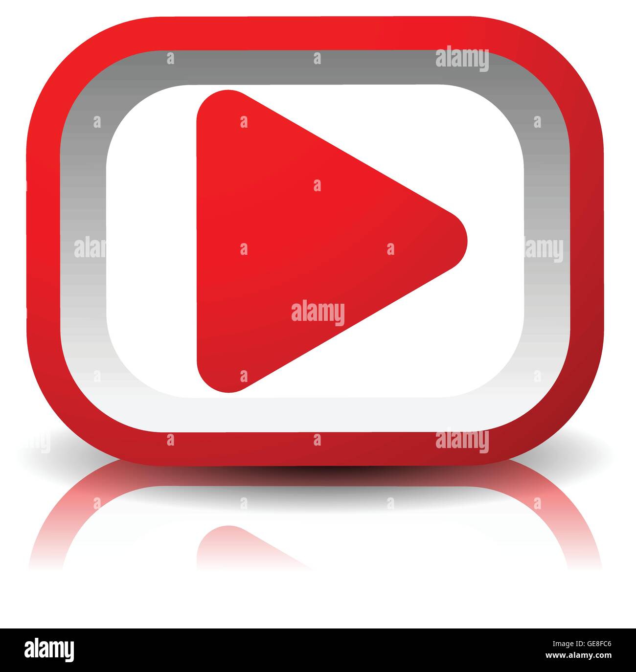3d rectangular play button with shadow and reflection isolated on white ...