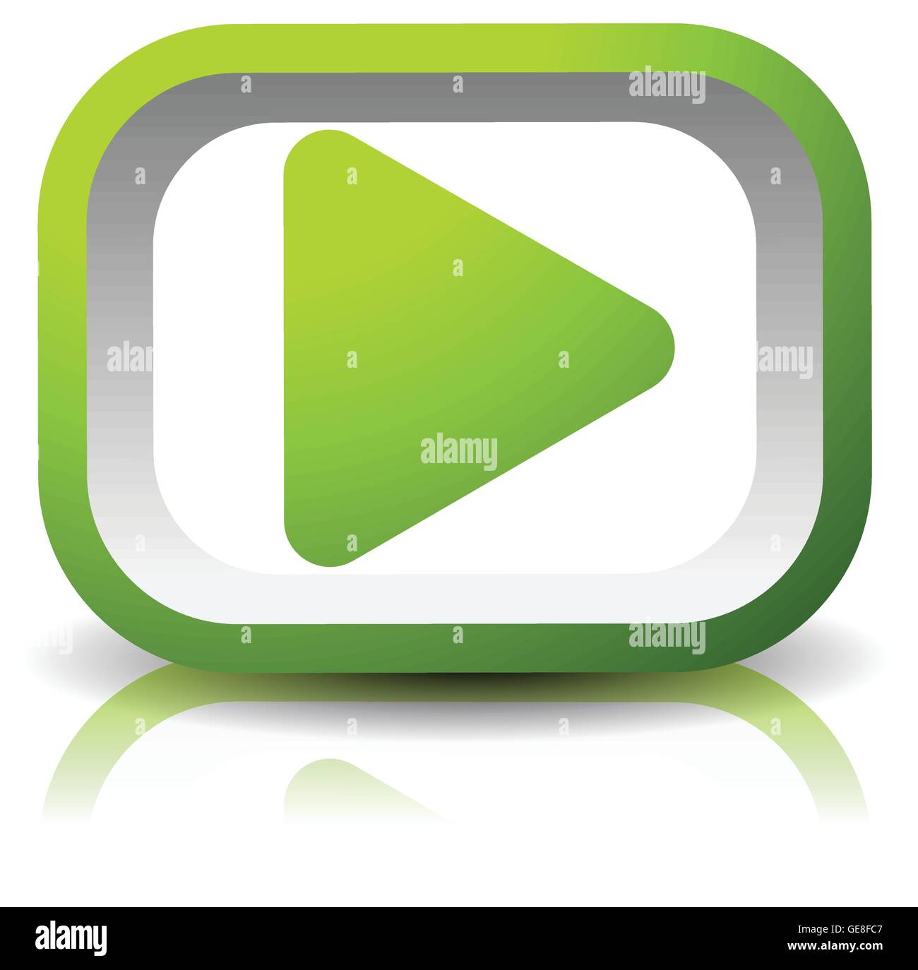 3d rectangular play button with shadow and reflection isolated on white ...