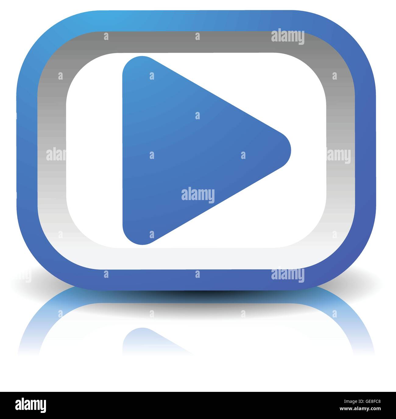 3d rectangular play button with shadow and reflection isolated on white ...