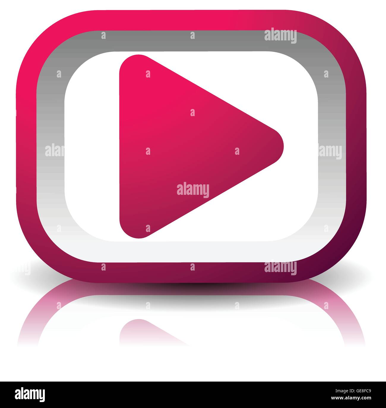 3d rectangular play button with shadow and reflection isolated on white ...