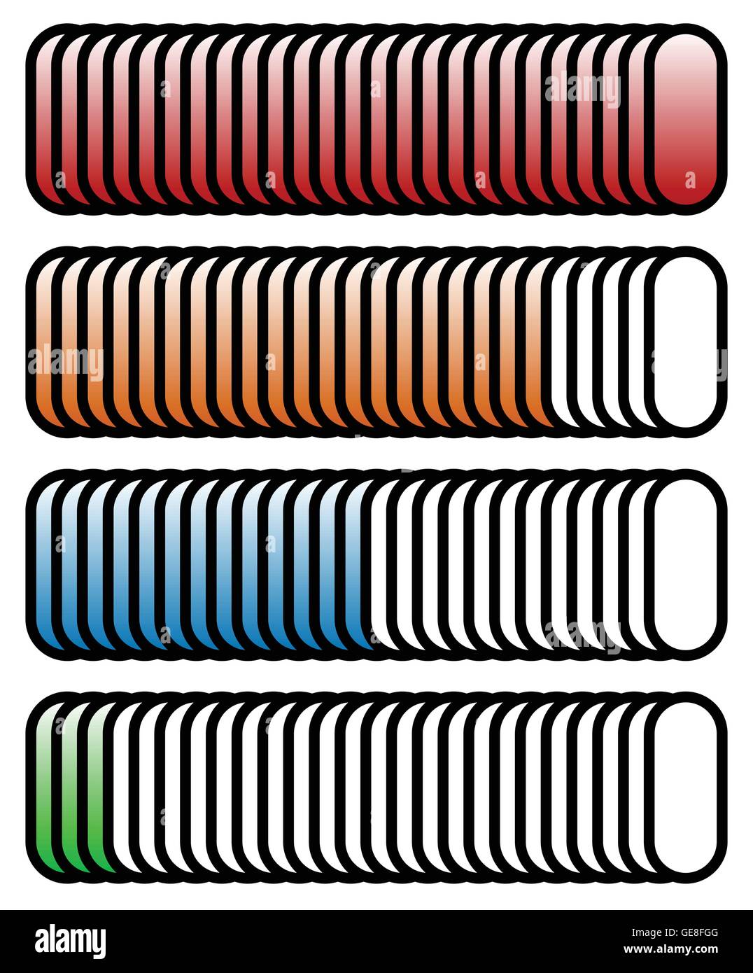 Level, progress indicators with levels in sequence from low to high ...