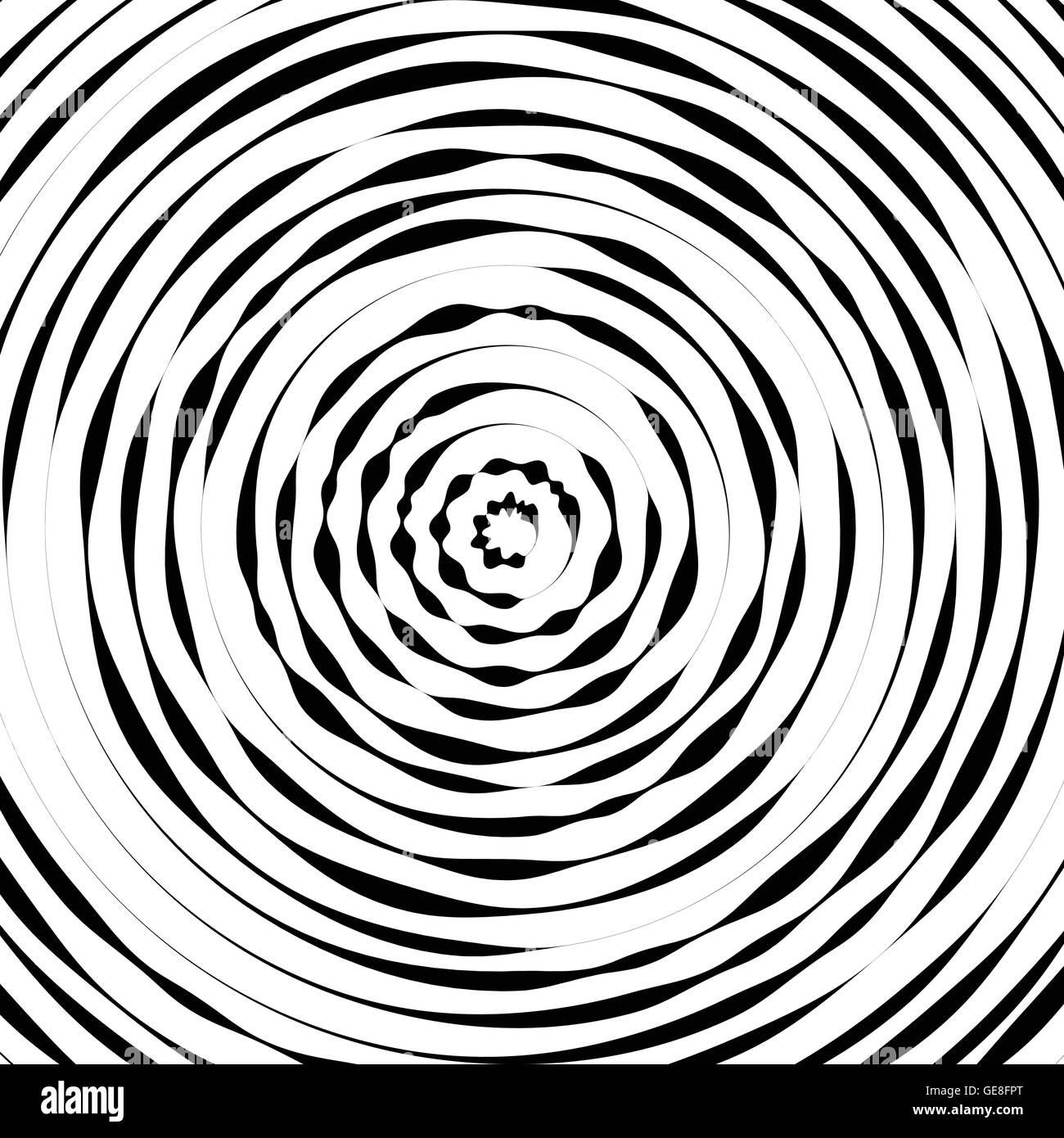 Radial concentric circles with irregular, dynamic lines. Abstract pattern with rotating, spiral ...