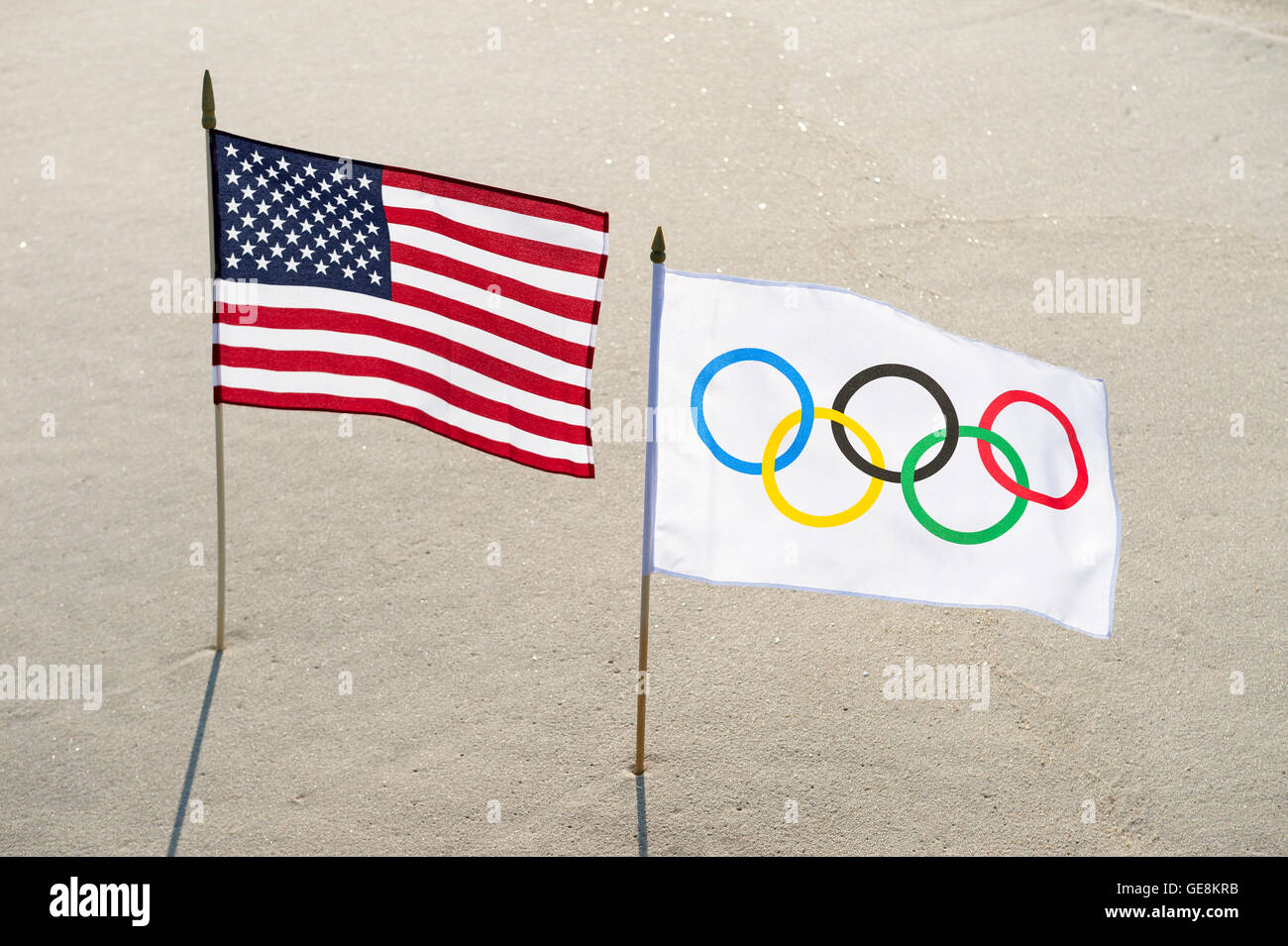 Olympic symbol rings on flags hi-res stock photography and images - Alamy