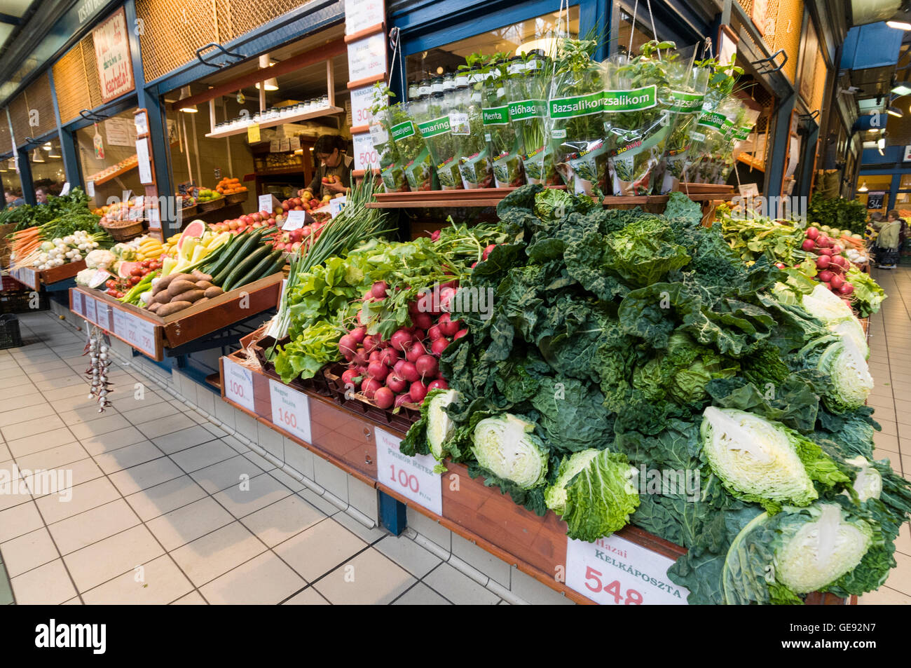 A vegetable store at the Great Market Hall in Budapest, Hungary Stock ...