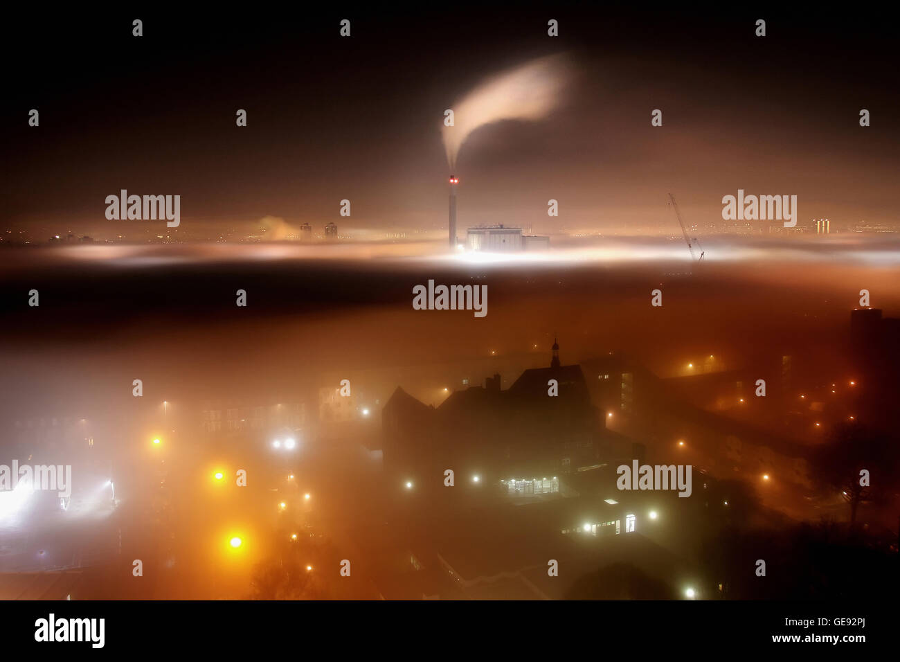 Dense blanket fog with ethereal street light illumination covers south ...