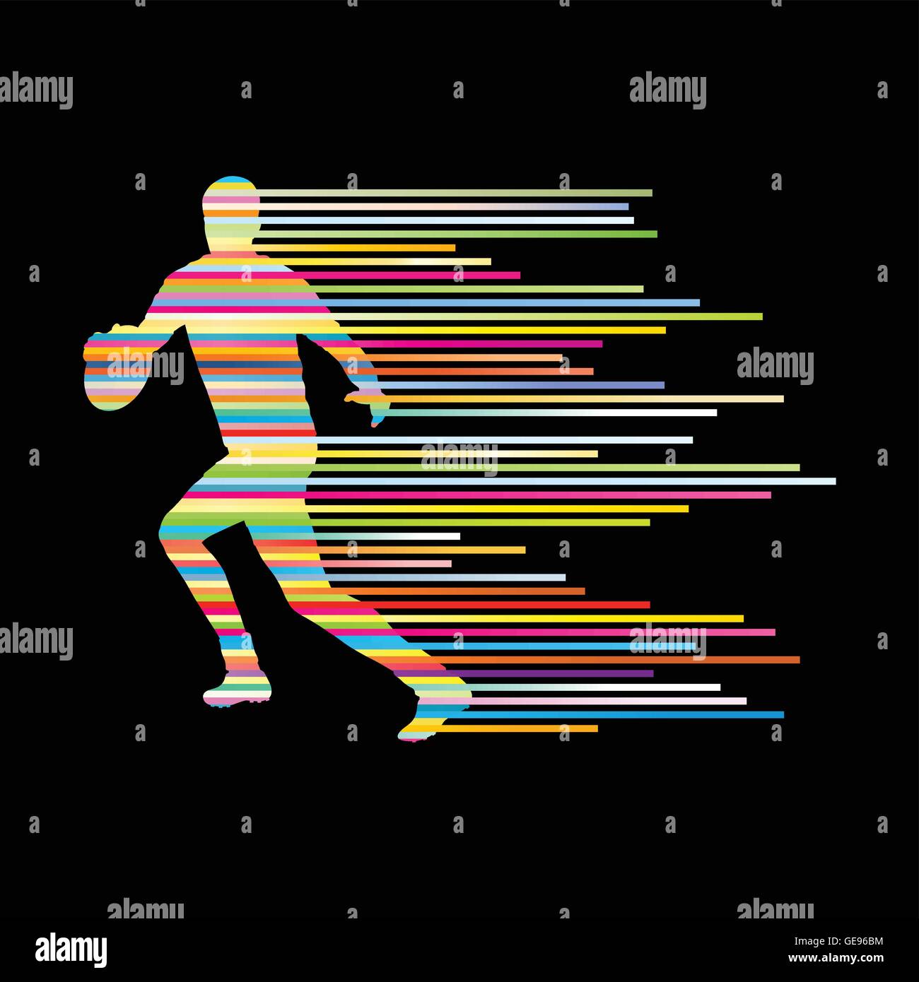 Rugby player man silhouette vector background concept made of stripes ...