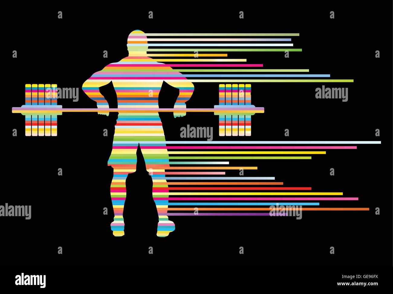 Weight lifting man abstract vector background concept made of stripes ...