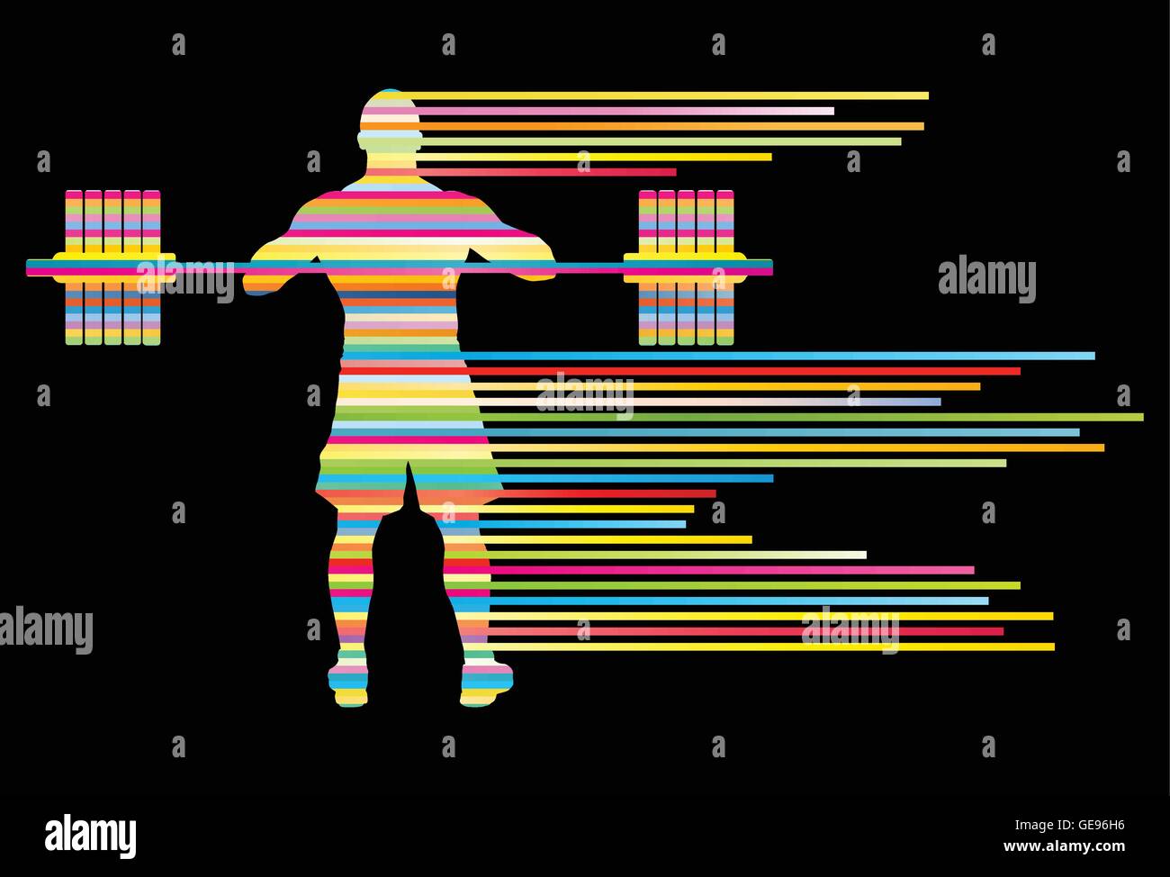 Weight lifting man abstract vector background concept made of stripes ...