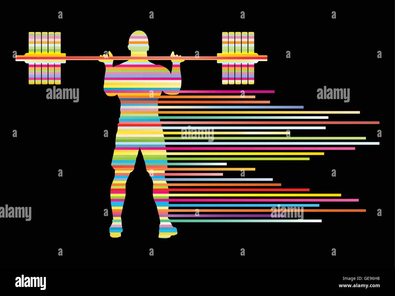 Weight lifting man abstract vector background concept made of stripes ...