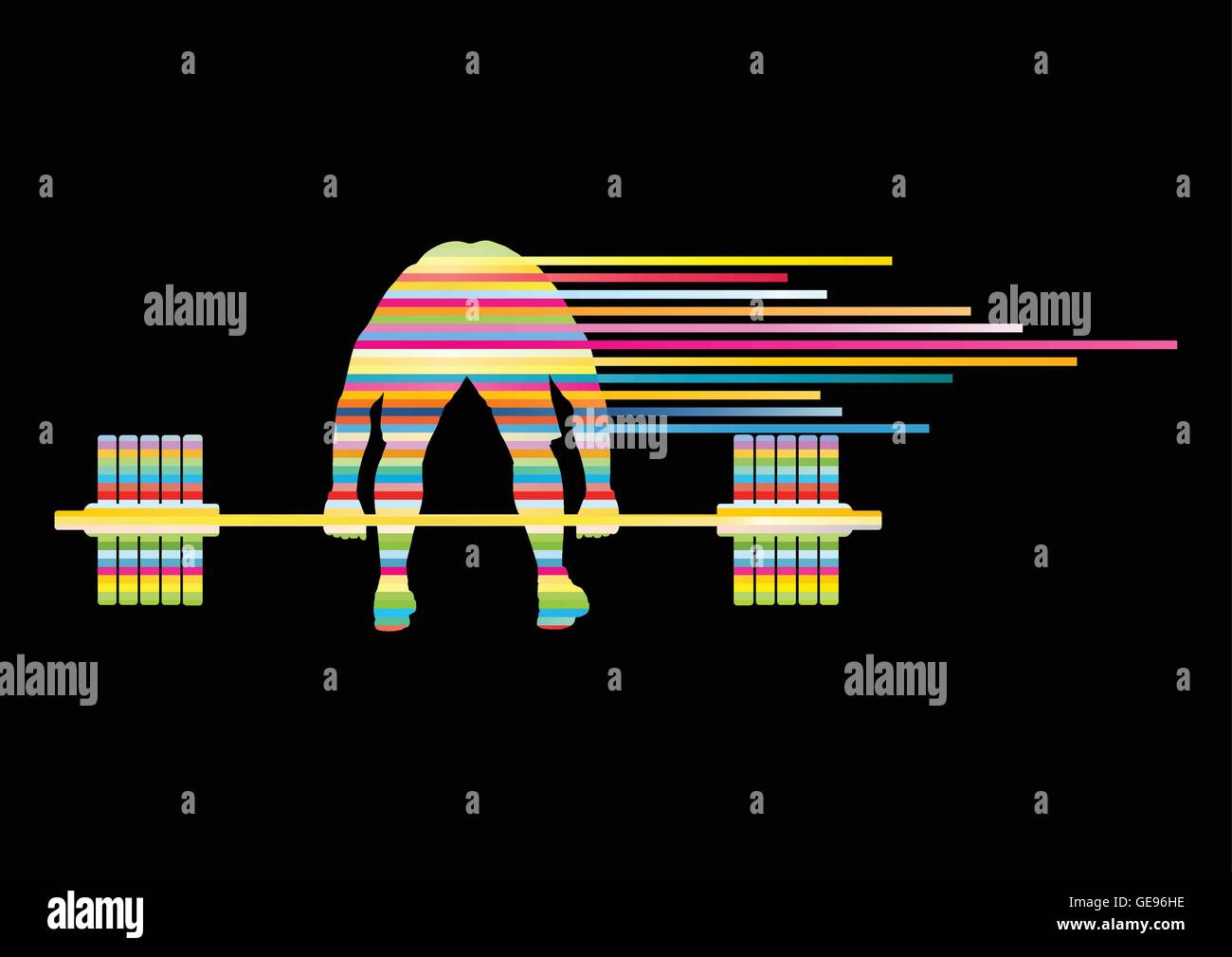 Weight lifting man abstract vector background concept made of stripes ...