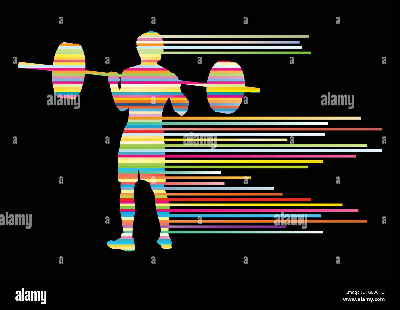 Weight lifting man abstract vector background concept made of stripes ...