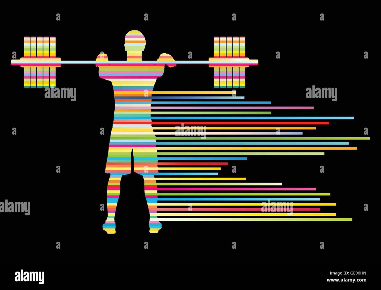 Weight lifting man abstract vector background concept made of stripes ...
