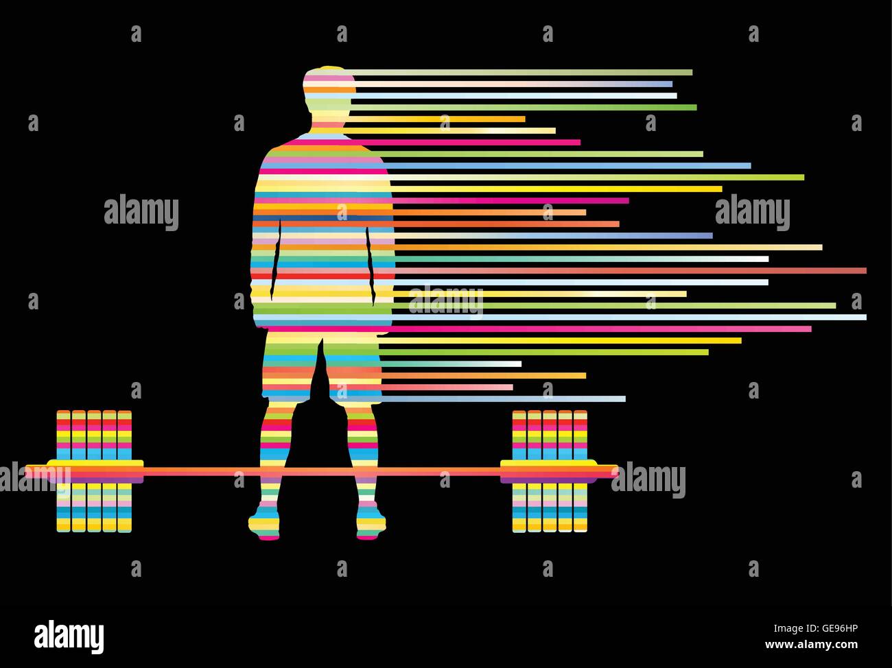 Weight lifting man abstract vector background concept made of stripes ...