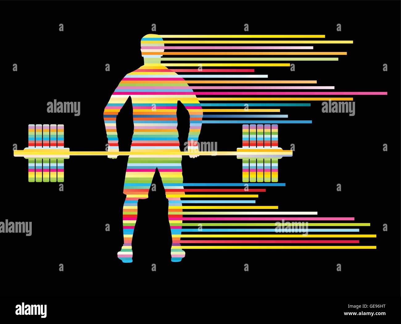 Weight lifting man abstract vector background concept made of stripes ...