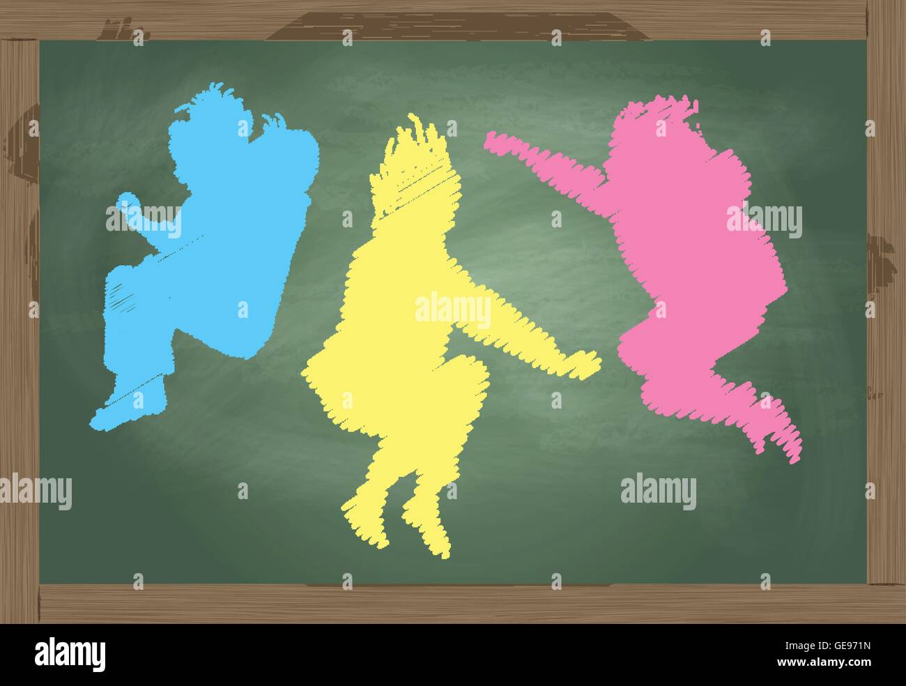 Jumping kids blackboard made of colorful chalk vector background Stock ...