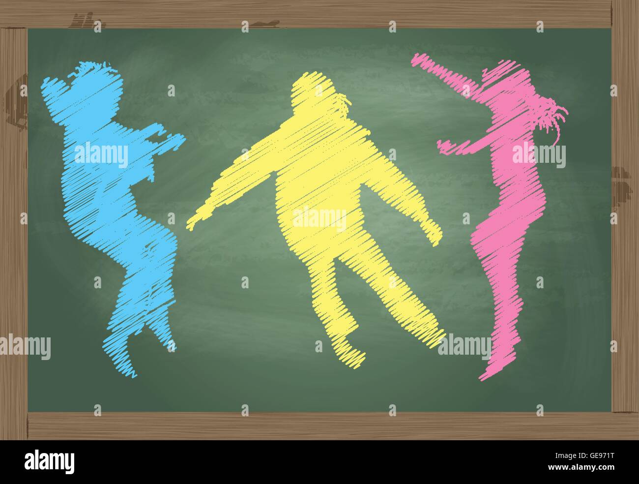 Jumping kids blackboard made of colorful chalk vector background Stock ...
