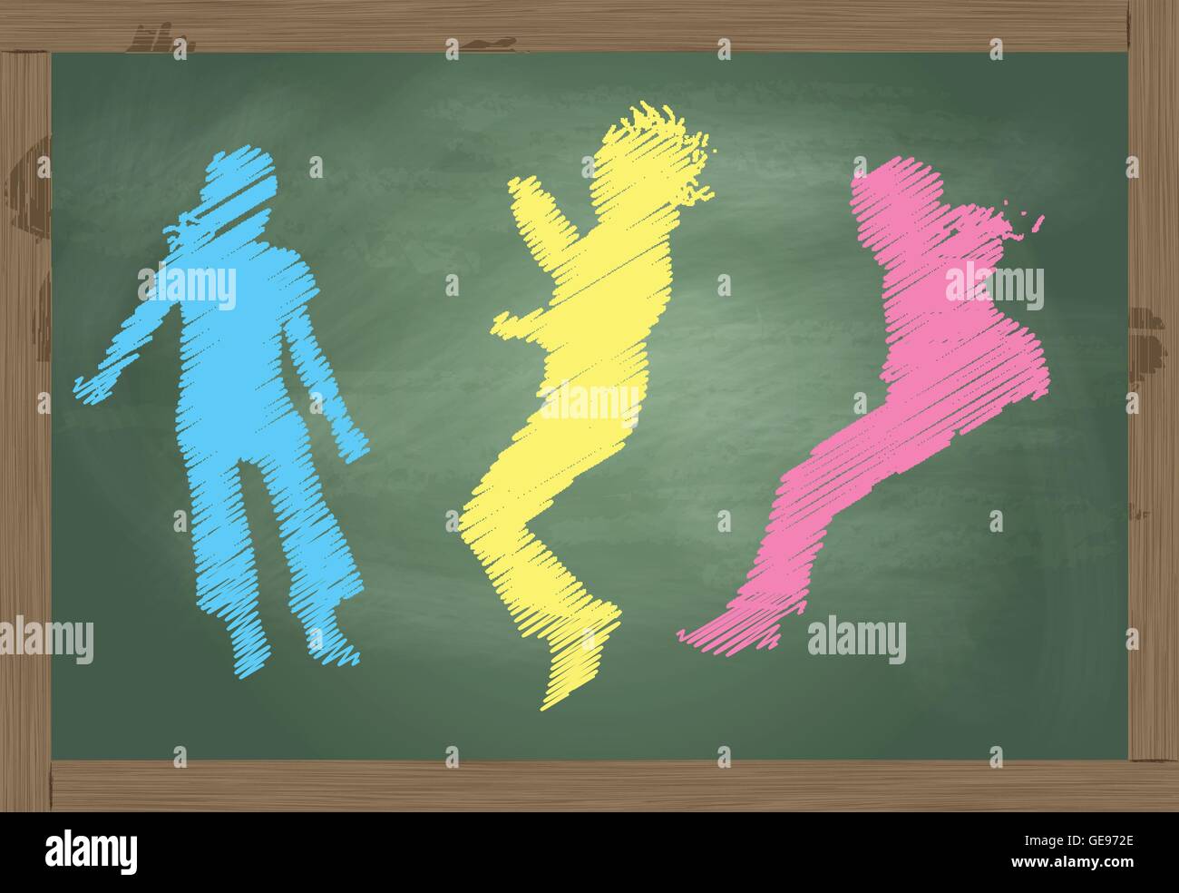 Jumping kids blackboard made of colorful chalk vector background Stock ...