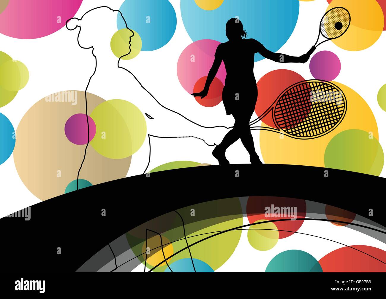 Tennis player women girl silhouettes in abstract sport color background ...