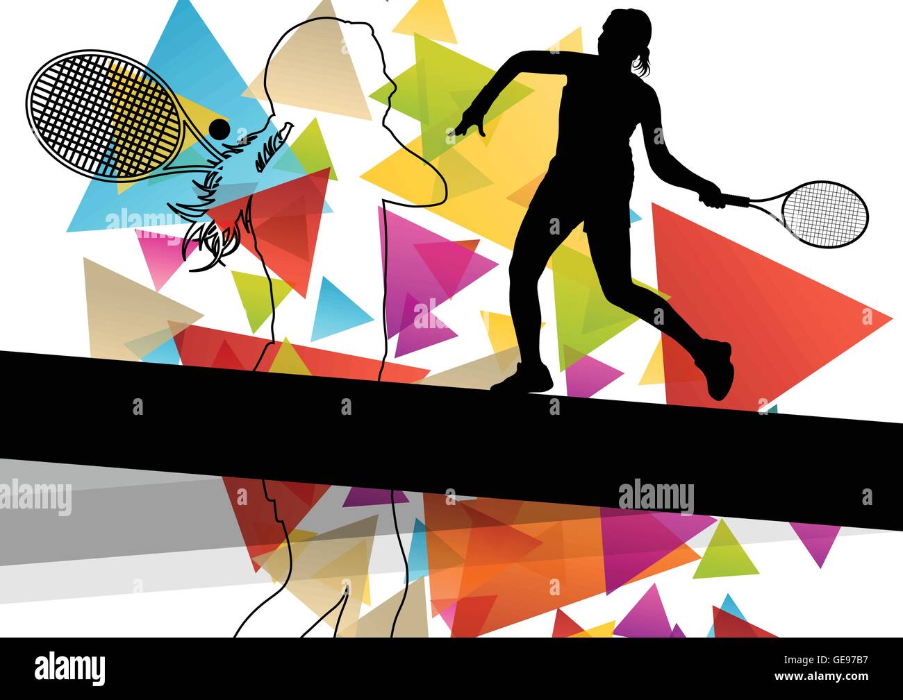 Tennis player women girl silhouettes in abstract sport color background ...