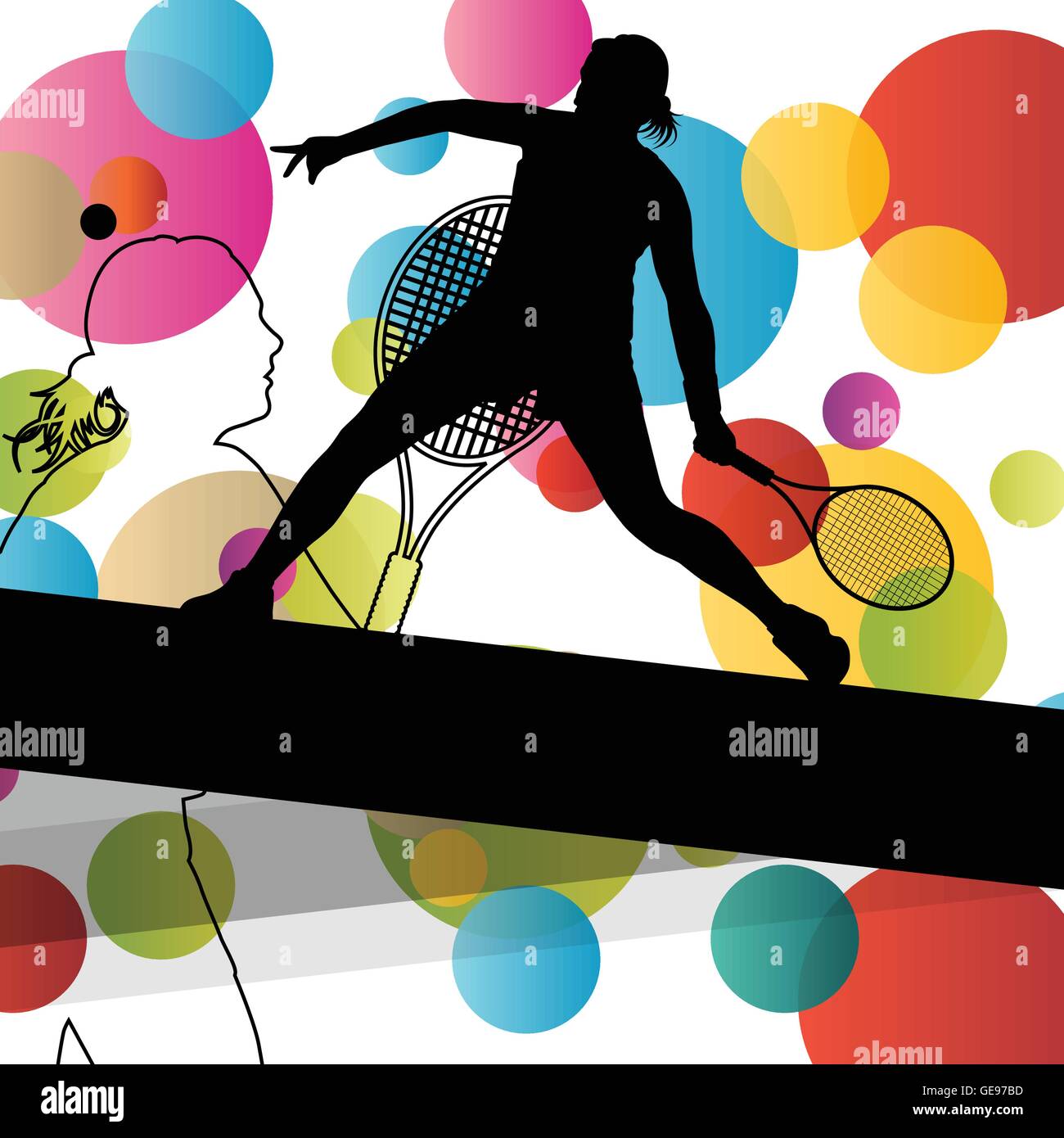 Tennis player women girl silhouettes in abstract sport color background ...