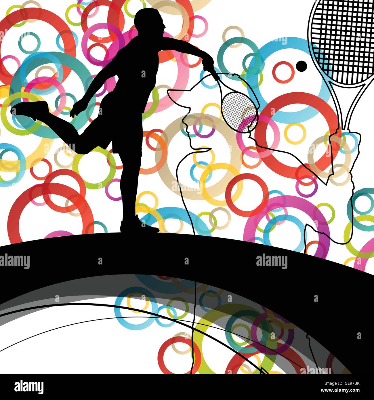 Tennis player men silhouettes in abstract sport color background vector ...