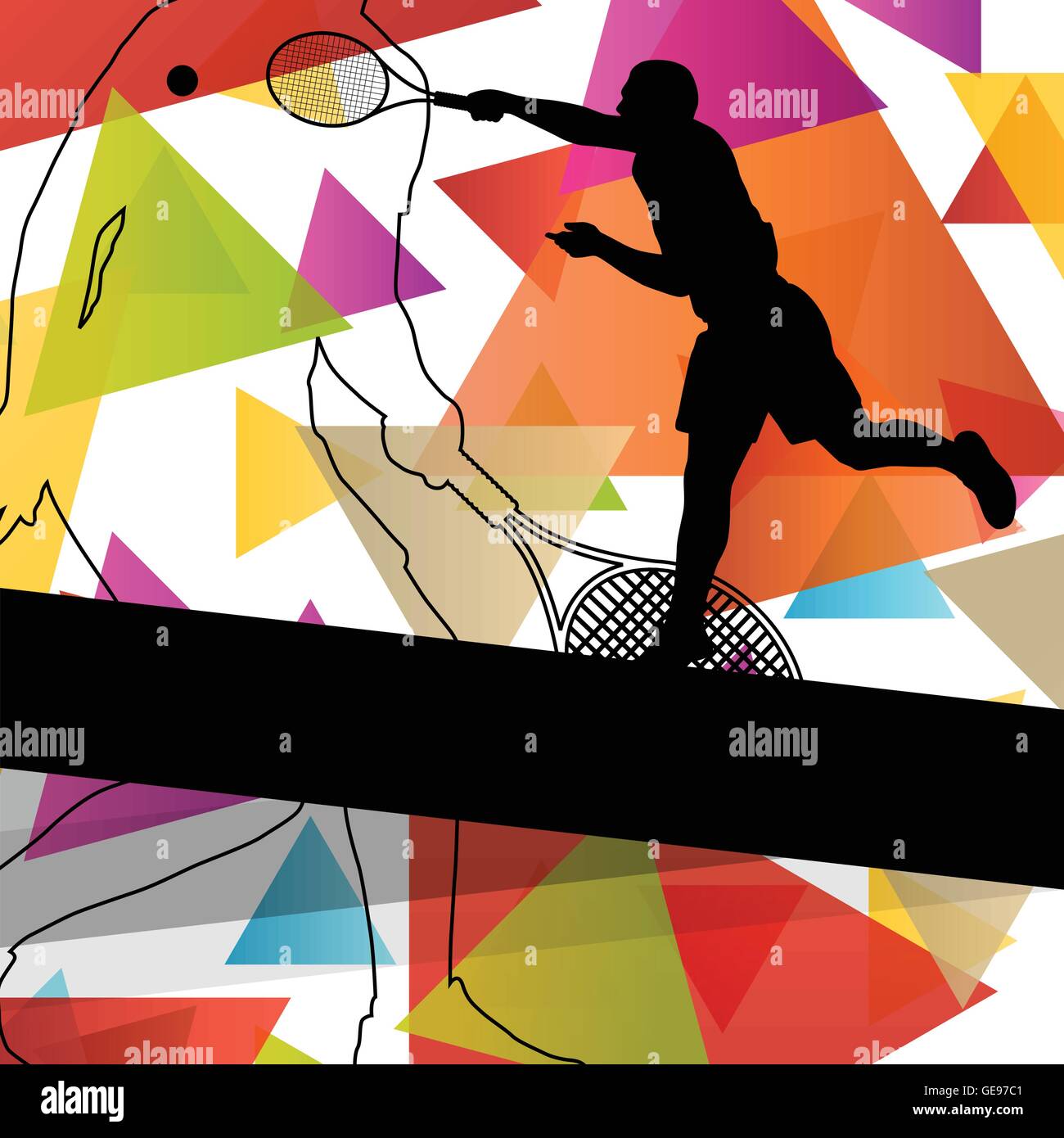 Tennis player men silhouettes in abstract sport color background vector ...