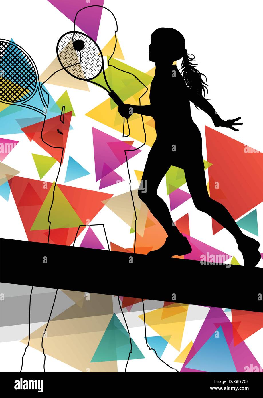 Tennis player women girl silhouettes in abstract sport color background ...