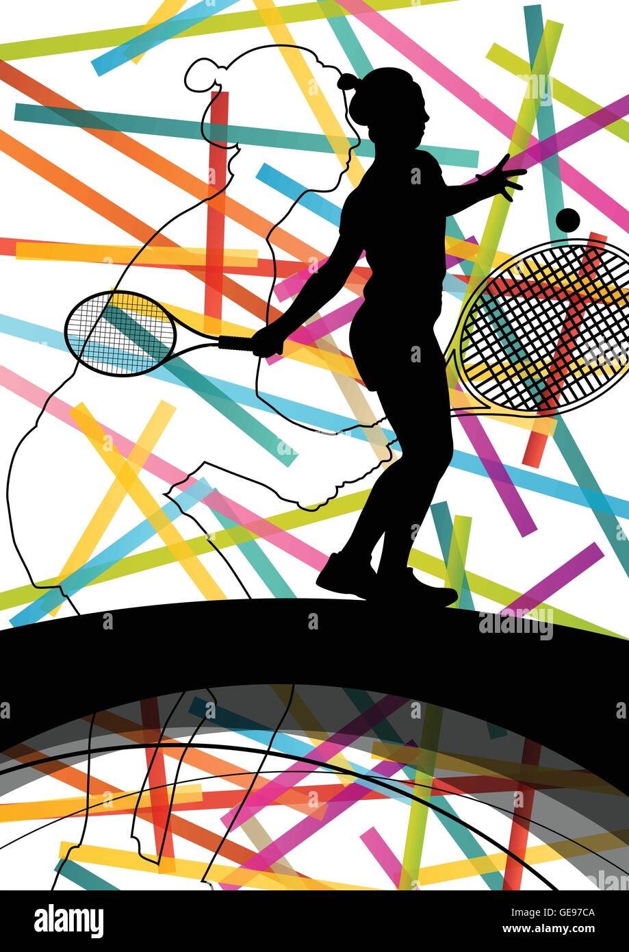 Tennis player women girl silhouettes in abstract sport color background ...