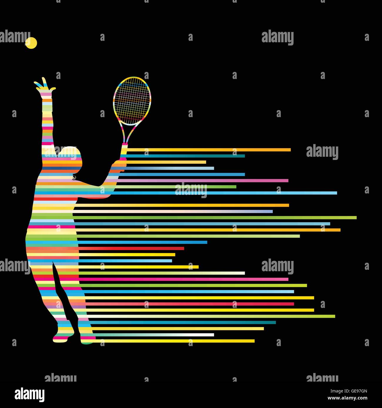 Tennis player abstract vector background concept made of stripes for ...
