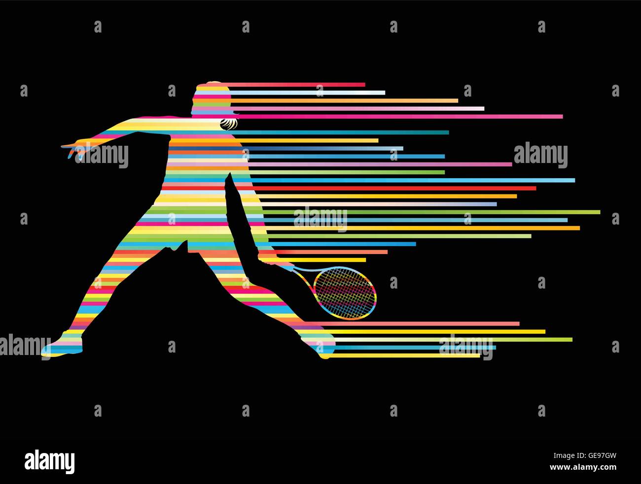 Tennis player abstract vector background concept made of stripes for ...