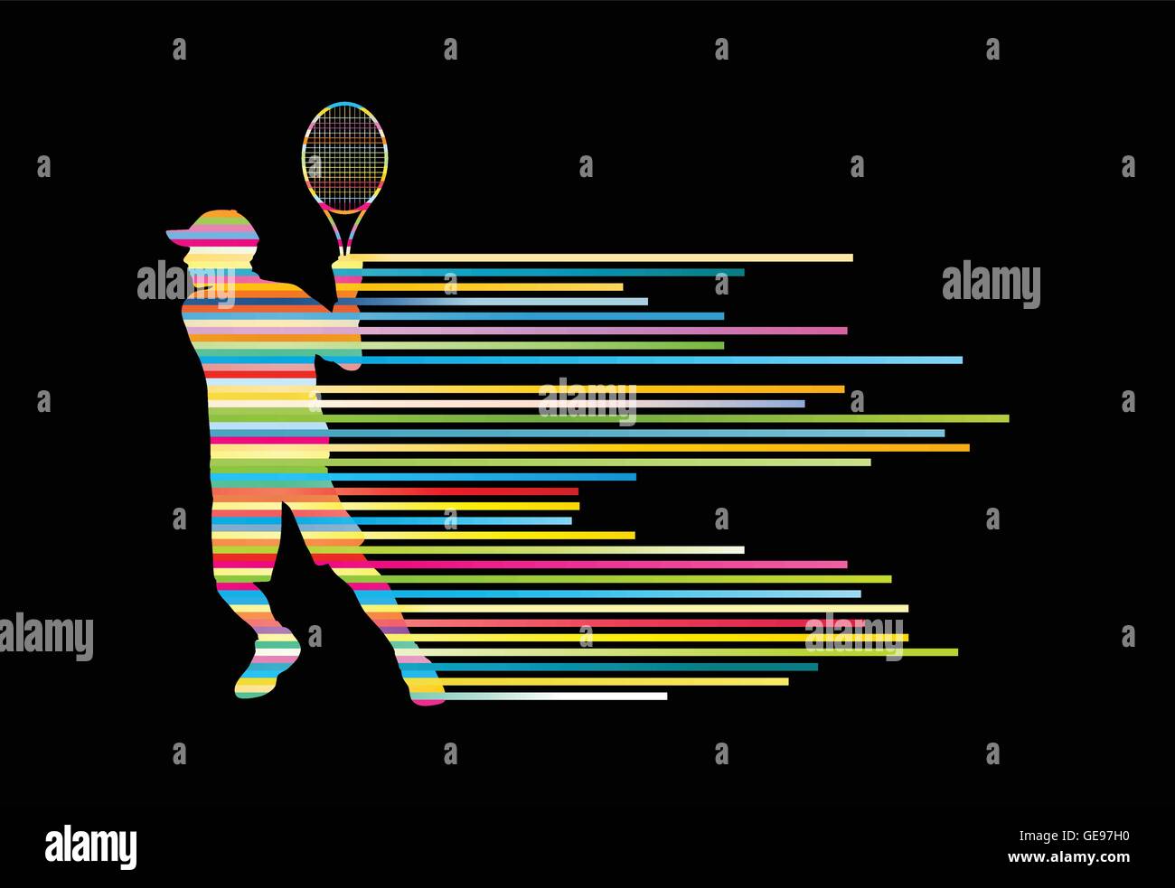 Tennis player abstract vector background concept made of stripes for ...