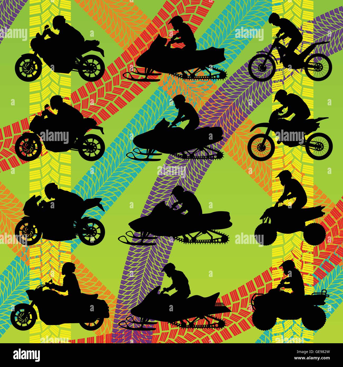 All terrain vehicle quad motorbikes riders illustration collection on ...