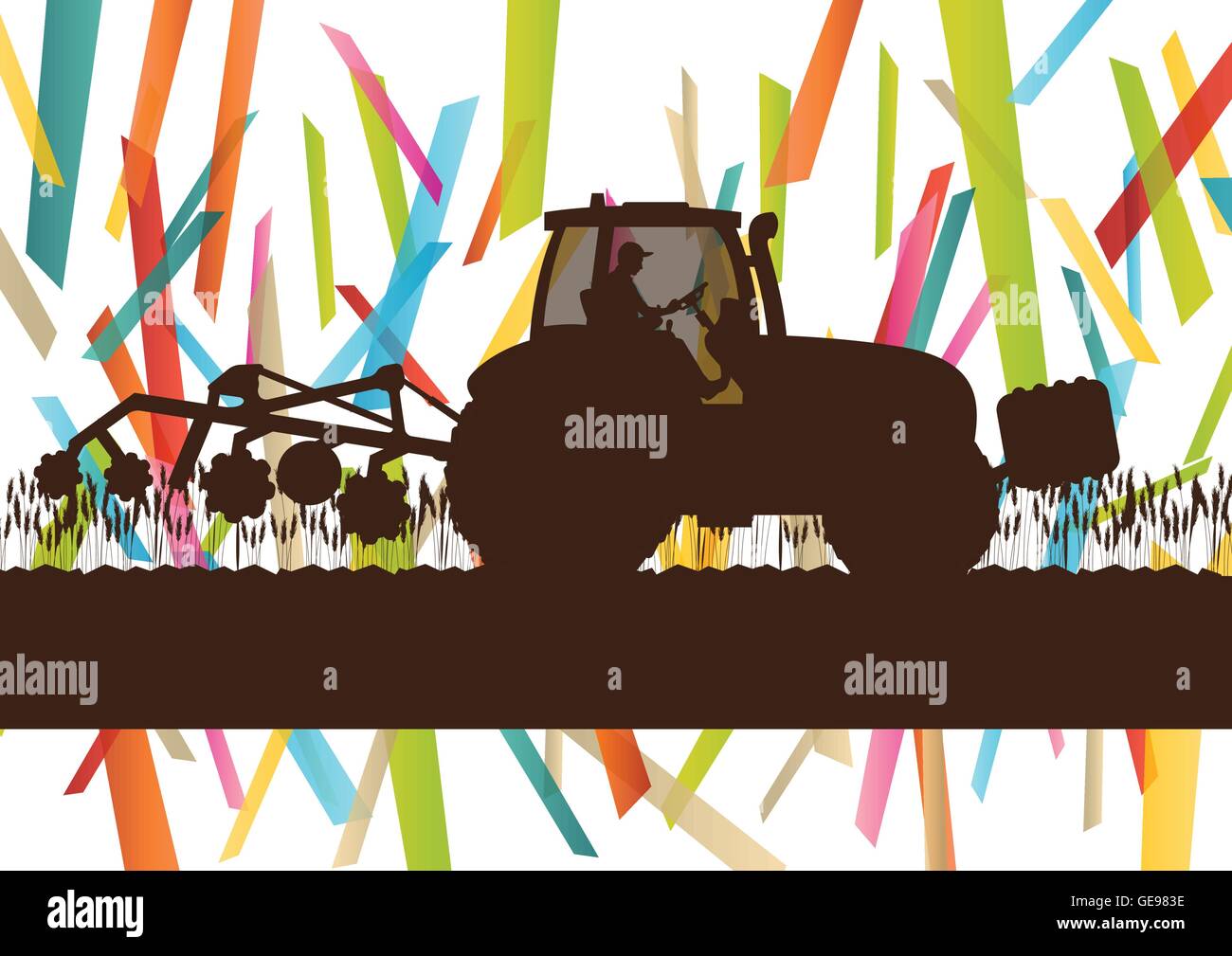 Agriculture machinery farm tractor vector illustration in farming ...