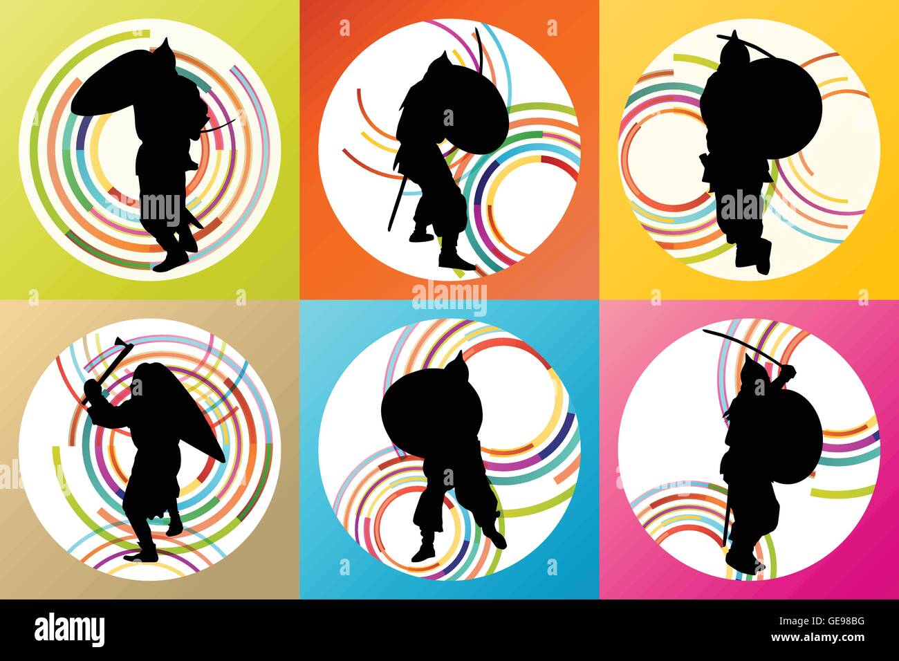 Medieval warrior, crusader vector background set concept for poster ...