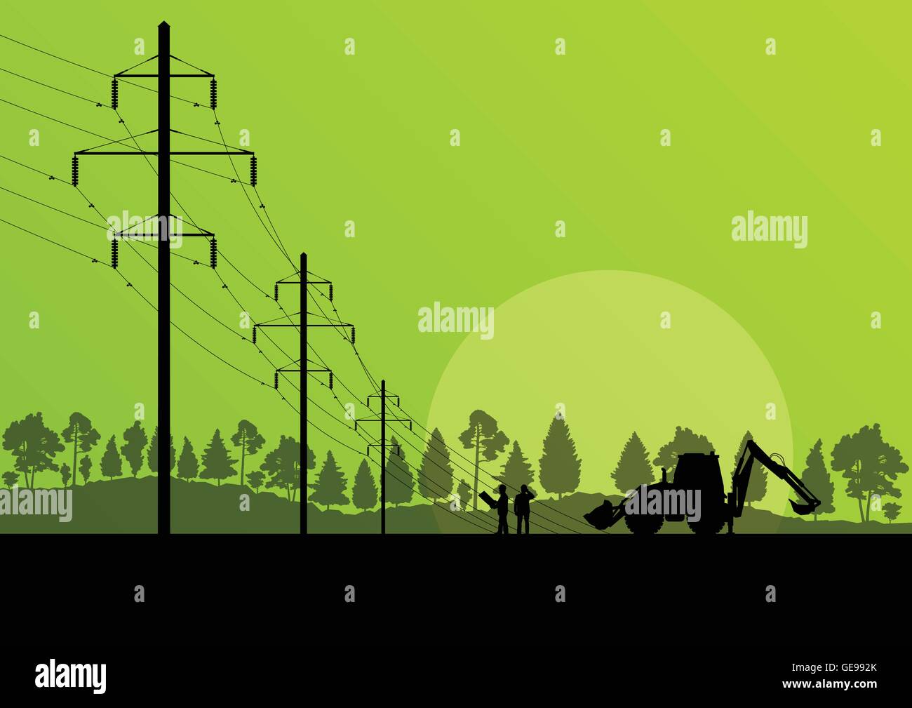 Power high voltage tower with engineer vector background for poster ...
