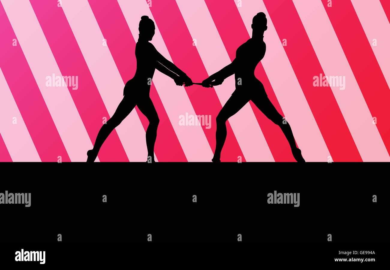 Rhythmic art gymnastics woman with clubs vector background concept ...