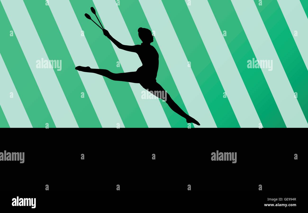 Rhythmic art gymnastics woman with clubs vector background concept ...