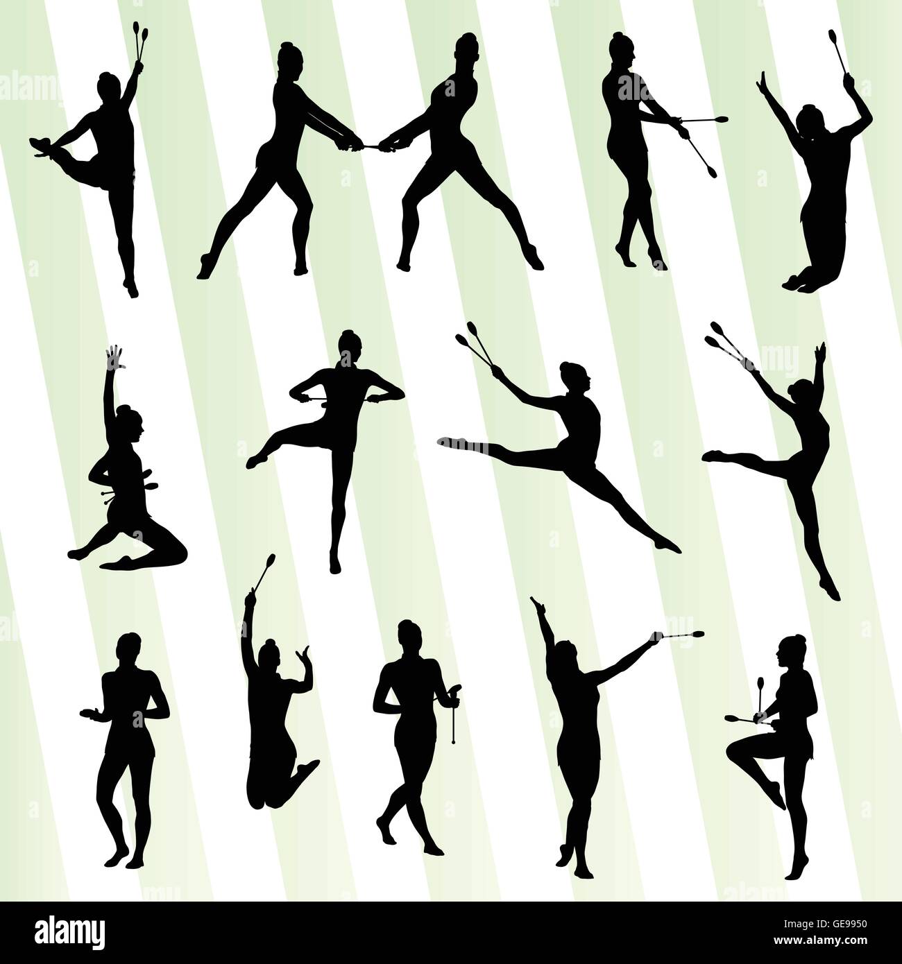 Rhythmic art gymnastics woman with clubs vector background concept ...