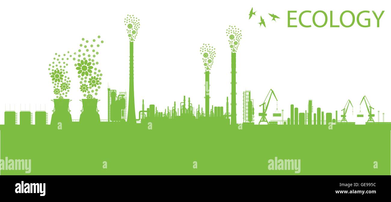 Ecology factory chimney vector background concept with no pollution ...