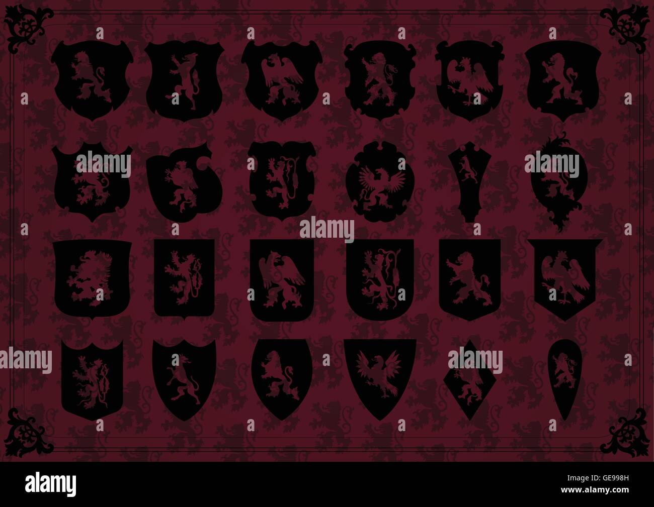 Vintage coat of arms detailed shields illustration collection ...