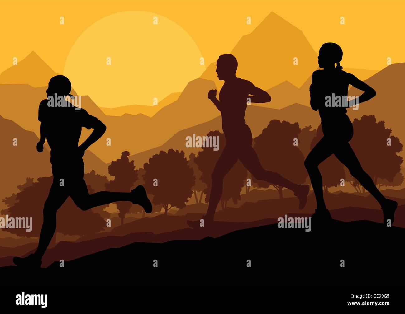 Man and women marathon runners vector background Stock Vector Image ...